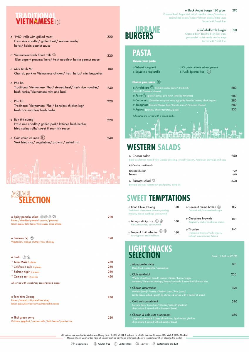 Pullman Saigon Centre - Urbane Lounge Menu