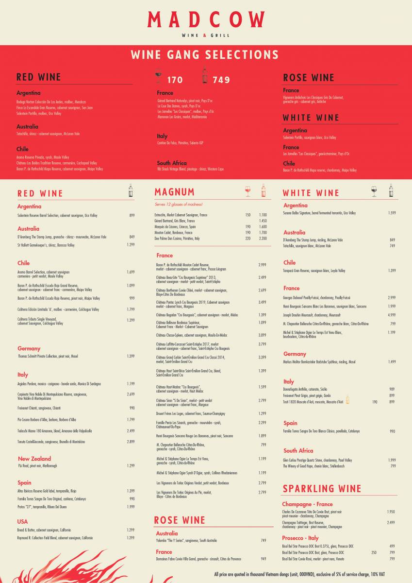 Pullman Saigon Centre - Mad Cow Menu