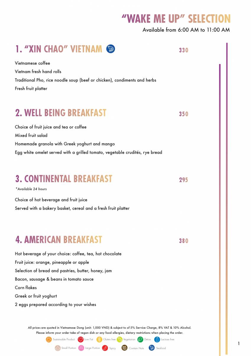 Pullman Saigon Centre - Menu In-room