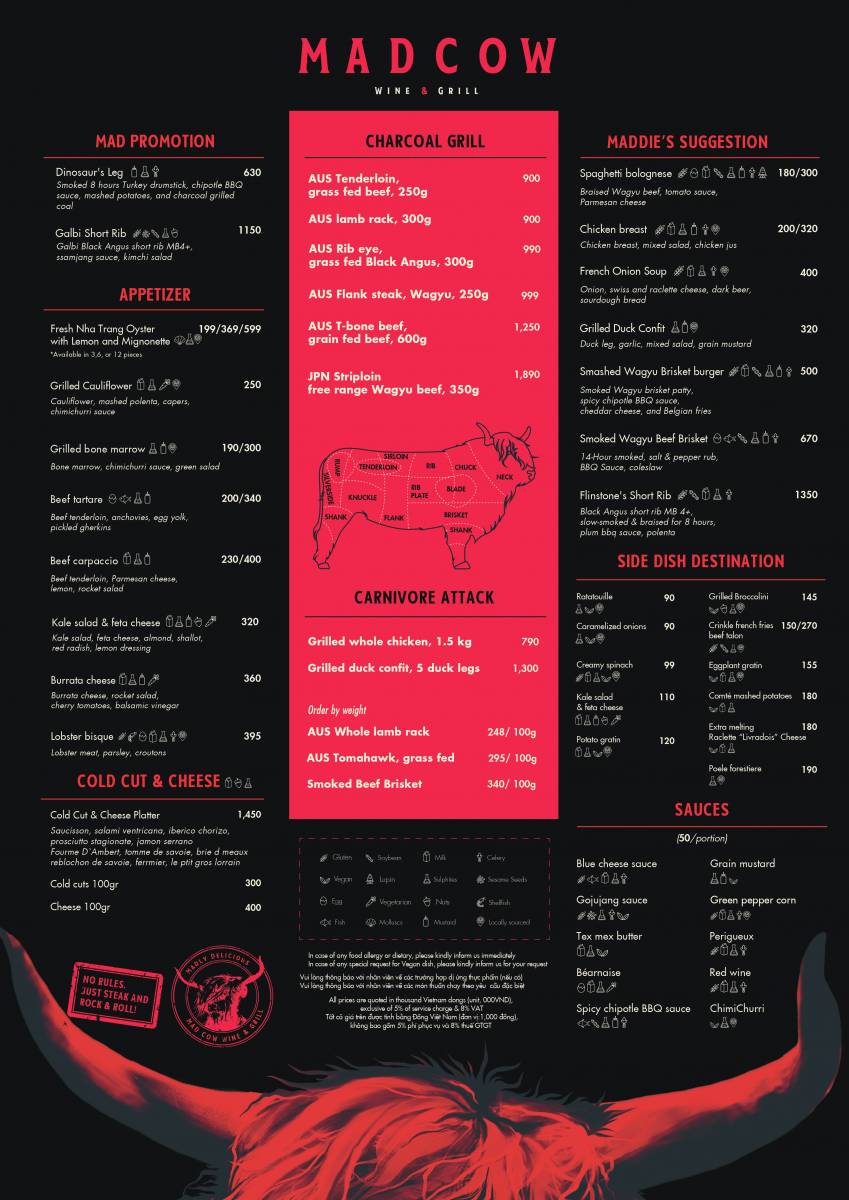 Pullman Saigon Centre - Mad Cow Menu